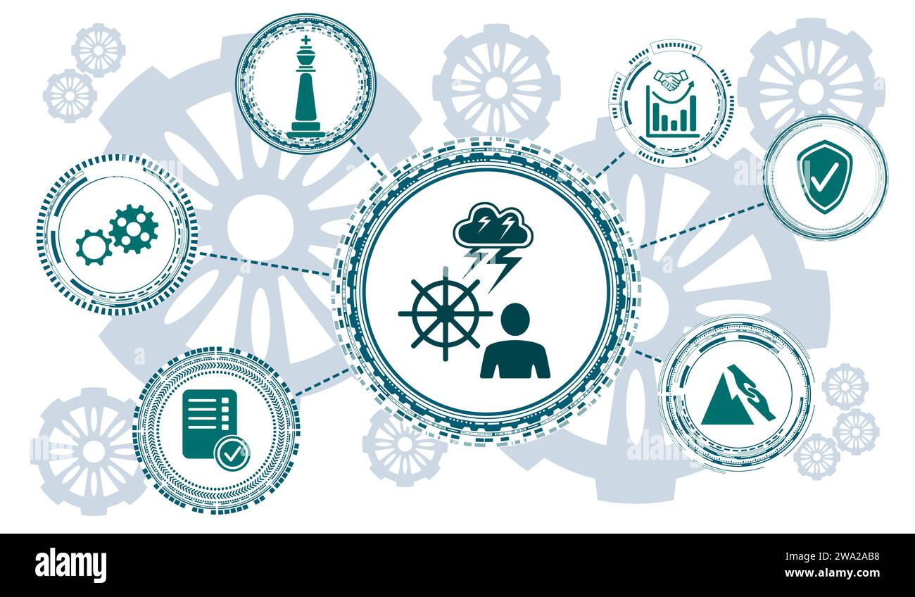 Concept of crisis management with connected icons Stock Photo - Alamy