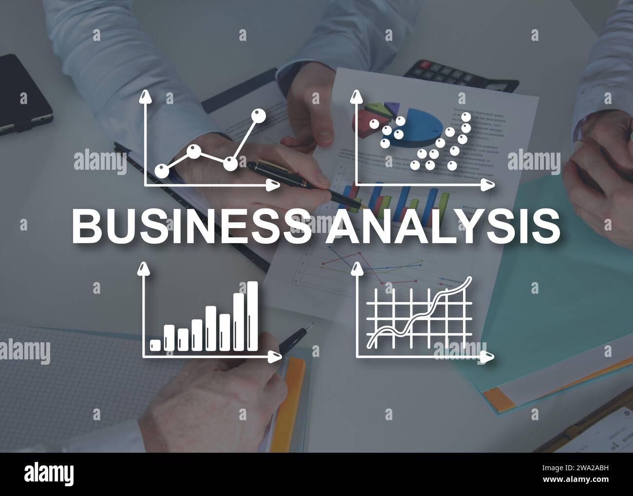 Business analysis concept illustrated by a picture on background Stock ...
