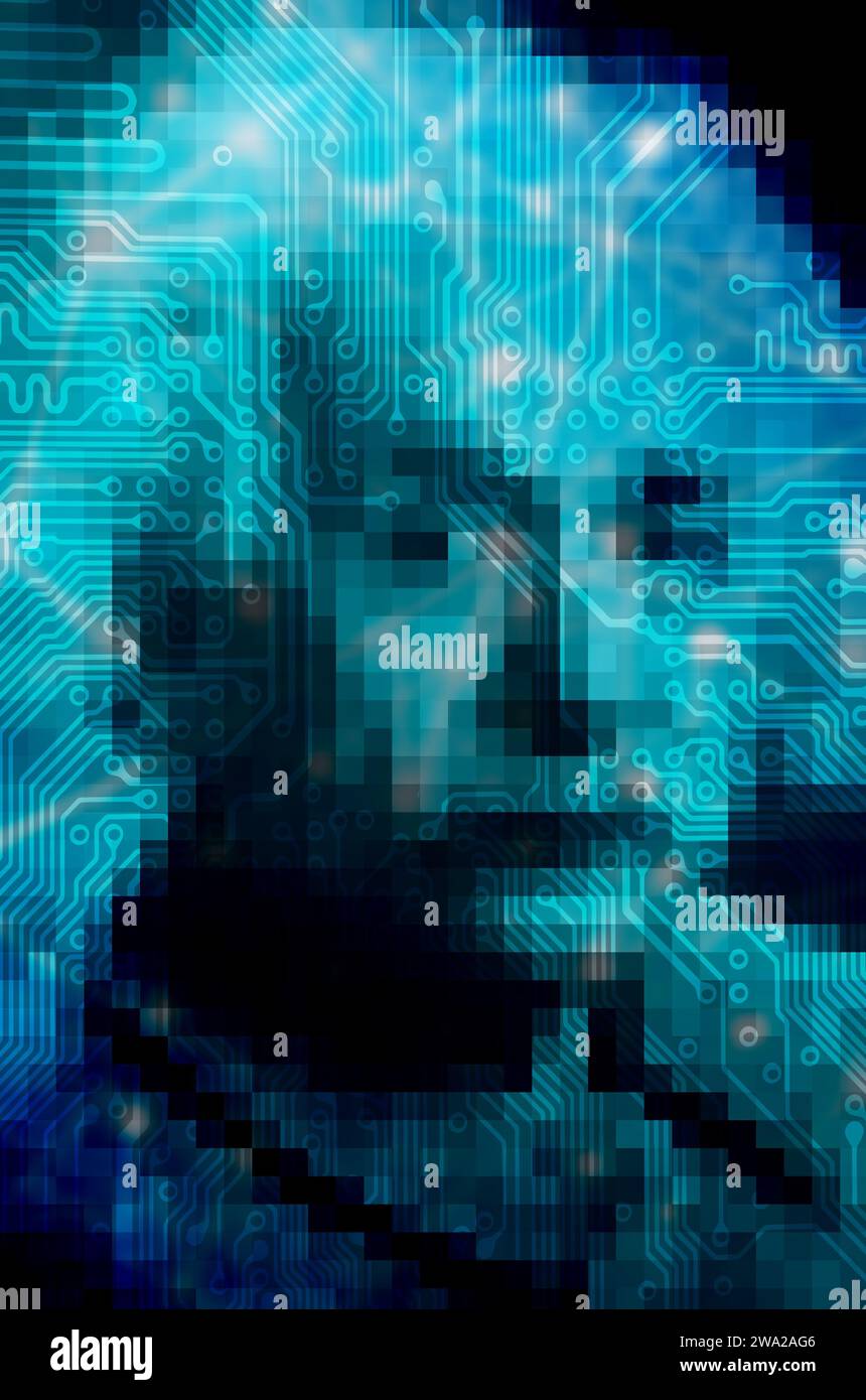 Albert Einstein creative portrait with electronic circuit connections ...
