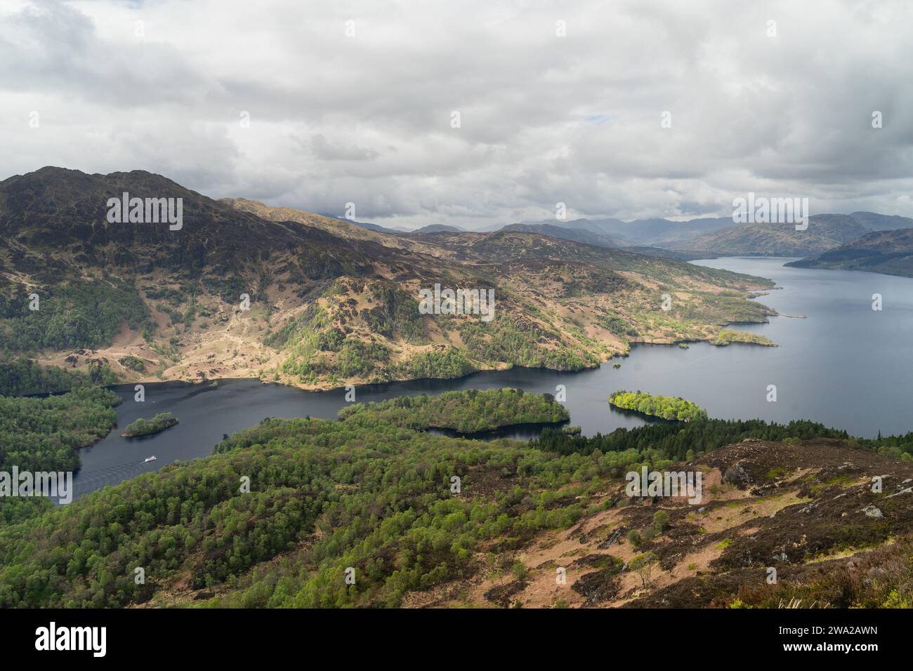 Hiking and View from Ben A'an to Loch Katrine, Scotland, UK Stock Photo ...