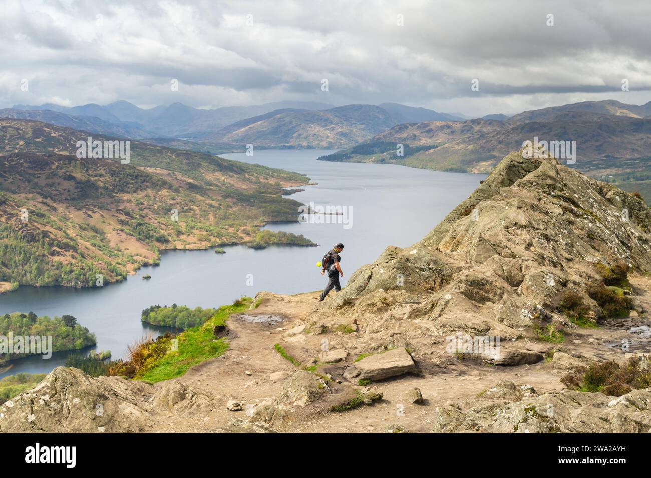 Hiking and View from Ben A'an to Loch Katrine, Scotland, UK Stock Photo ...