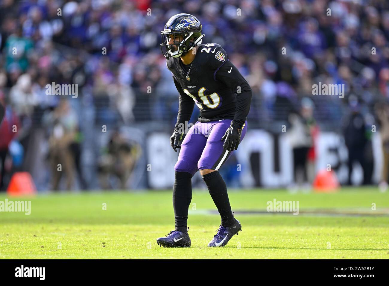 Baltimore Ravens safety Geno Stone (26) in action during the first half ...
