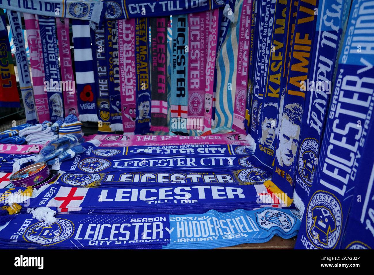 A merchandise stall selling scarves outside the stadium before the Sky Bet Championship match at ...