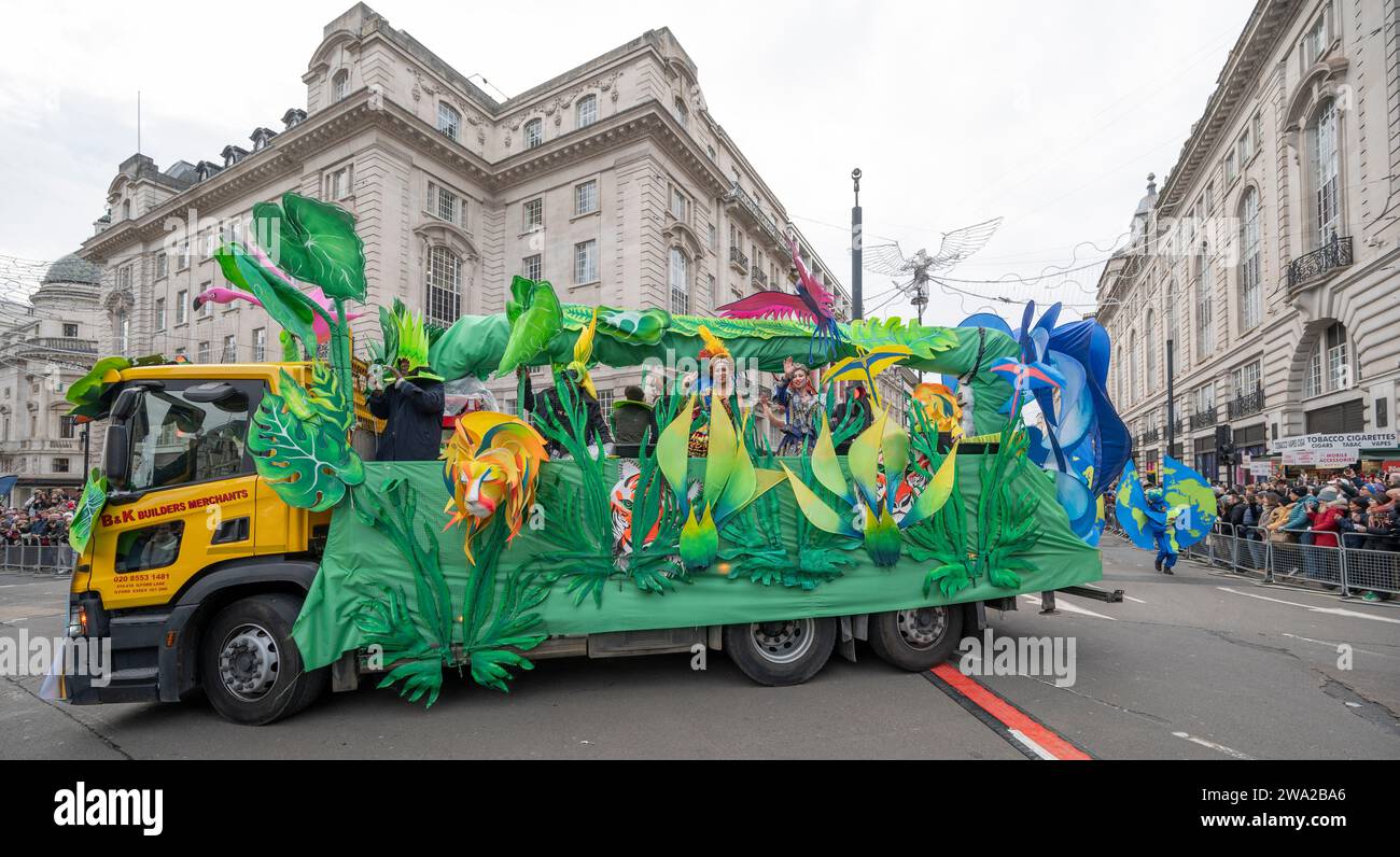 London, UK. 1st Jan, 2024. The colourful LNYDP2024 takes place in ...