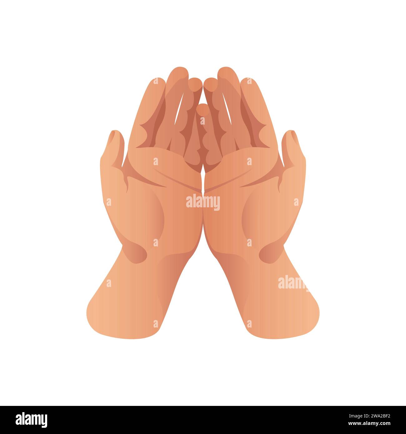 Two open palms offer a prayer. Gestures, hands clasped together ...