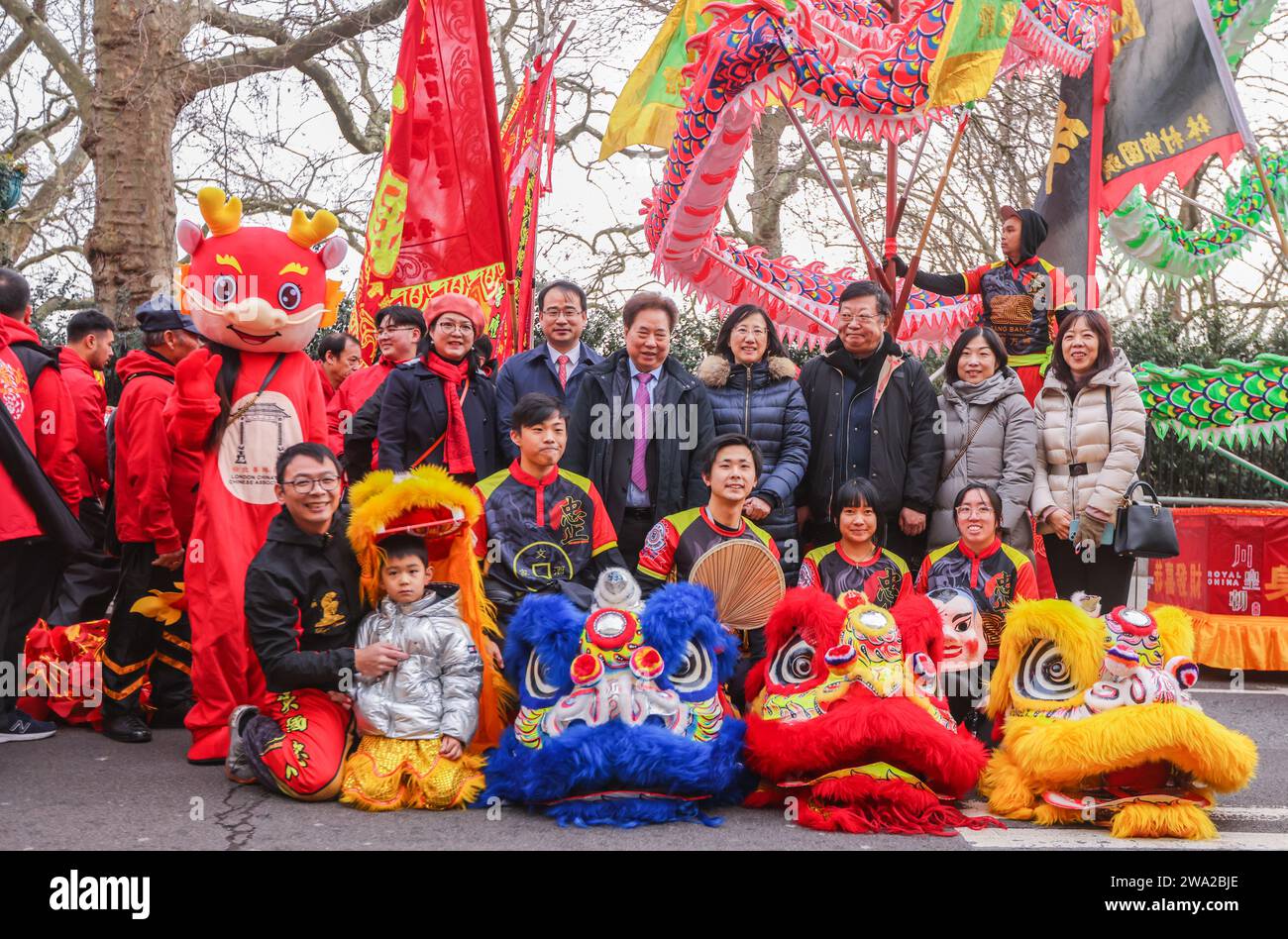 London, UK. 01st Jan, 2024. Crowds line up the streets of Central London today to enjoy The 37th ...