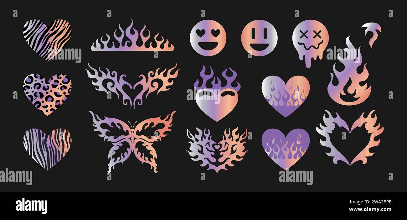 Metallic holographic Y2k sticker for Valentines Day. Shining ...