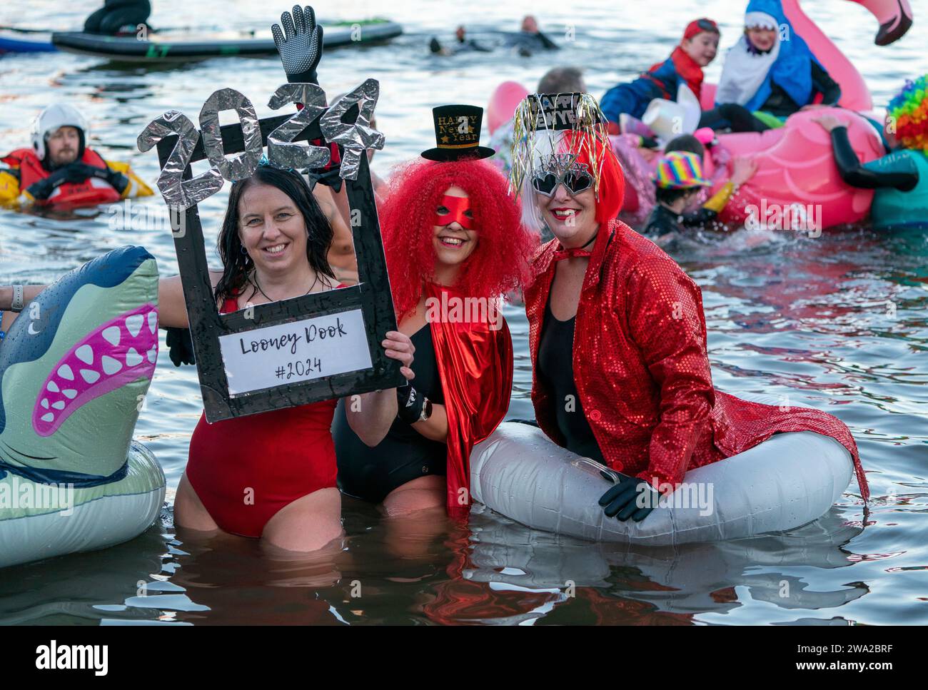 People take part in the Loony Dook New Year's Day dip in the Firth of Forth at South Queensferry ...