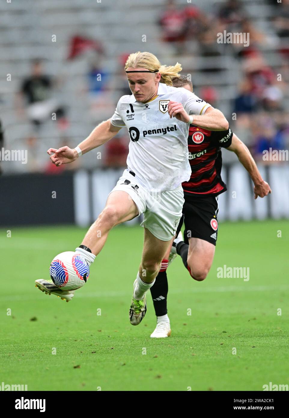 Parramatta, Australia. 01st Jan, 2024. Lachlan Rose of the Macarthur FC ...