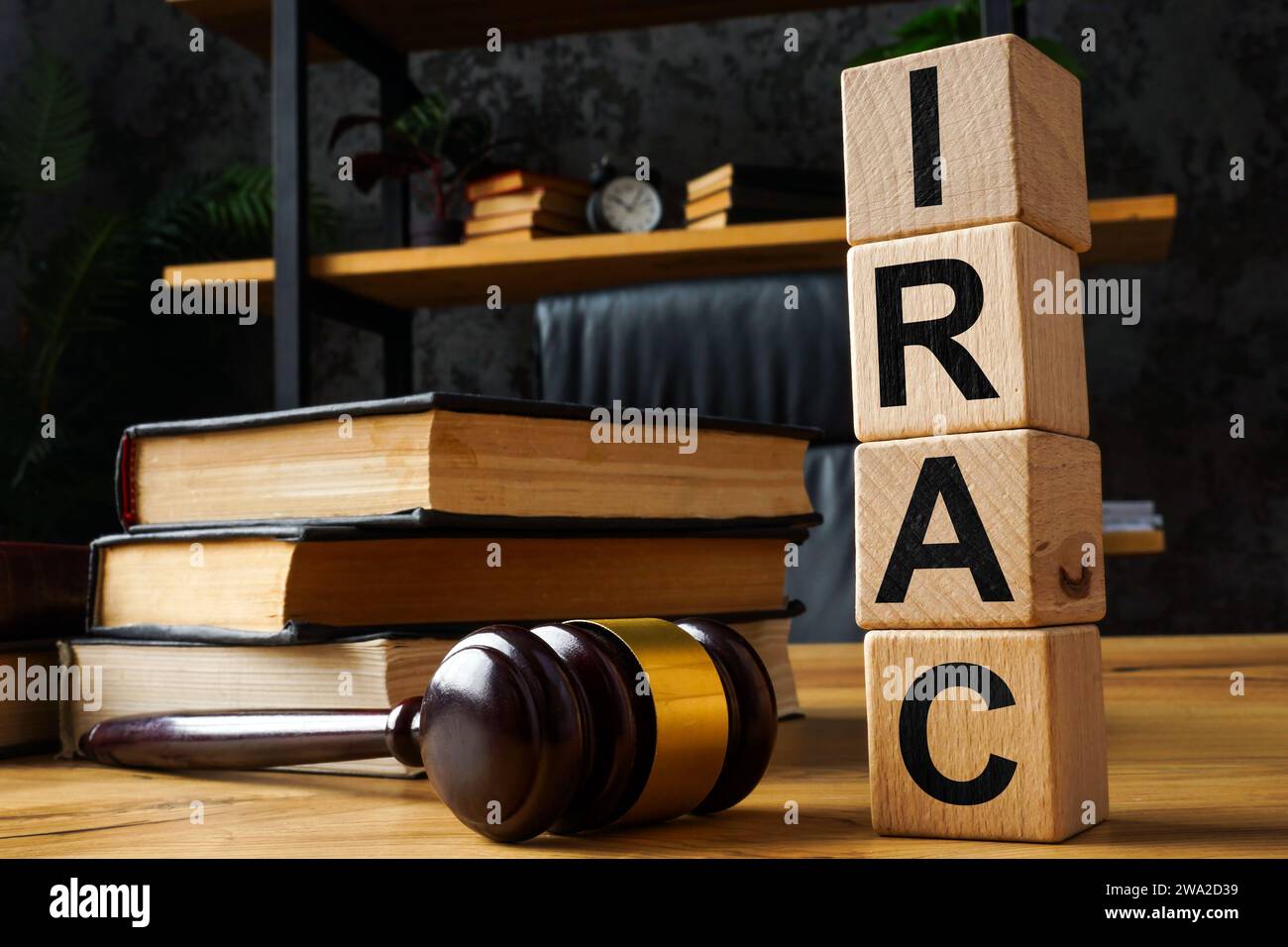 Gavel and cubes with abbreviation IRAC Issue Rule Analysis Conclusion ...