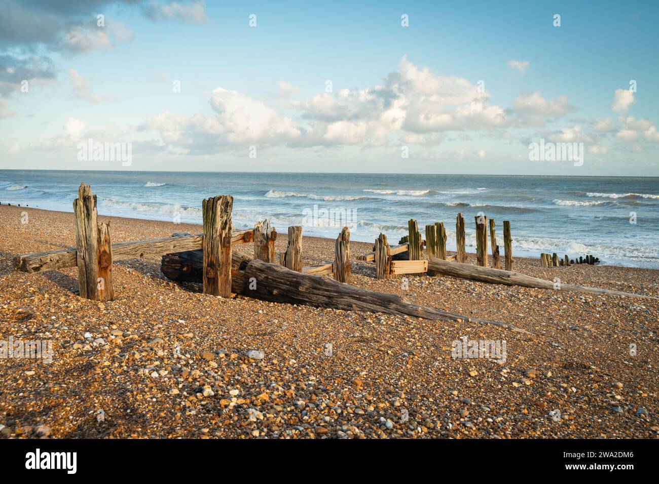 Sunset at Normans Bay on the East Sussex Coastline - Sussex, UK Stock ...