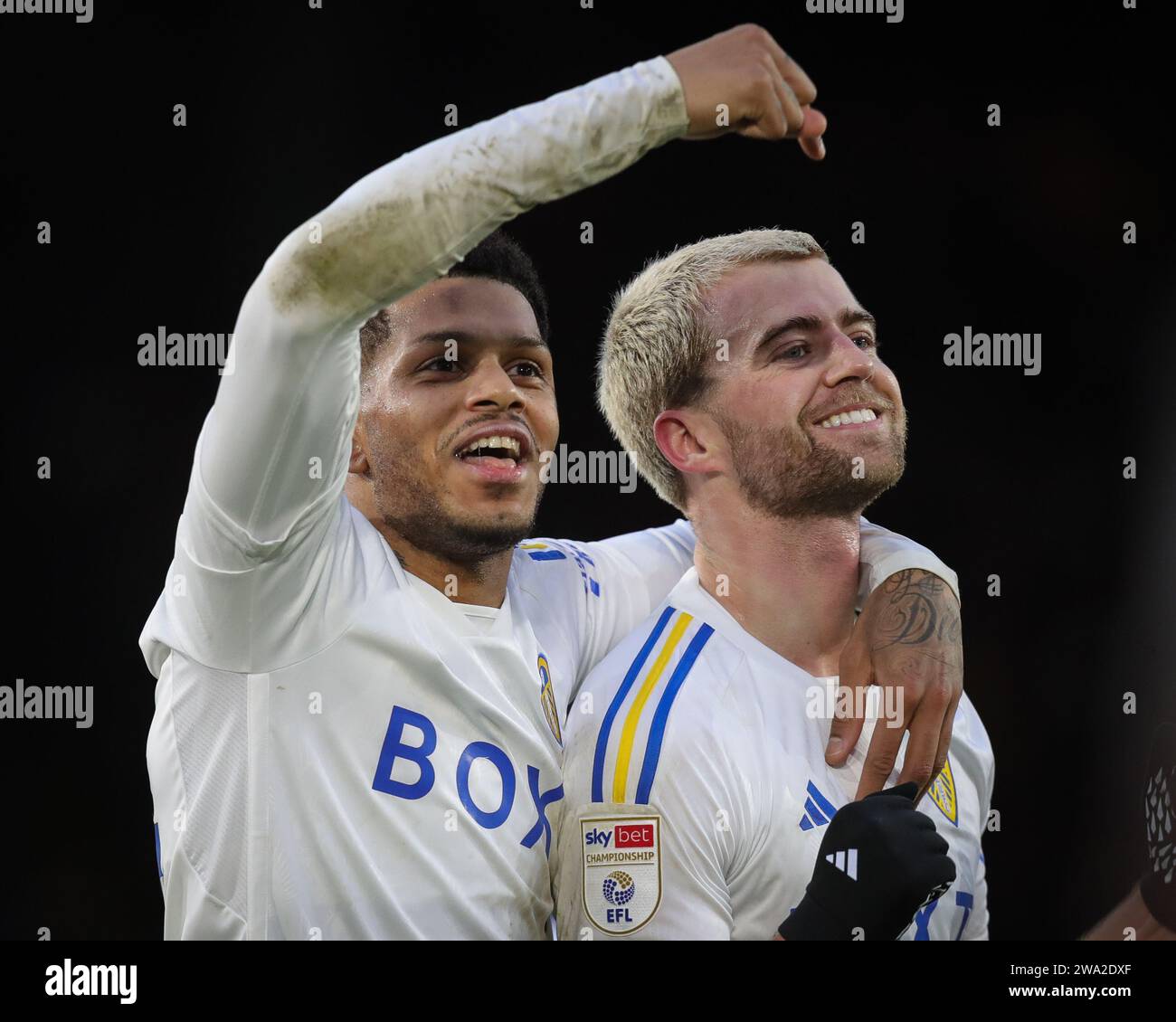 Leeds, UK. 01st Jan, 2024. Patrick Bamford of Leeds United celebrates ...