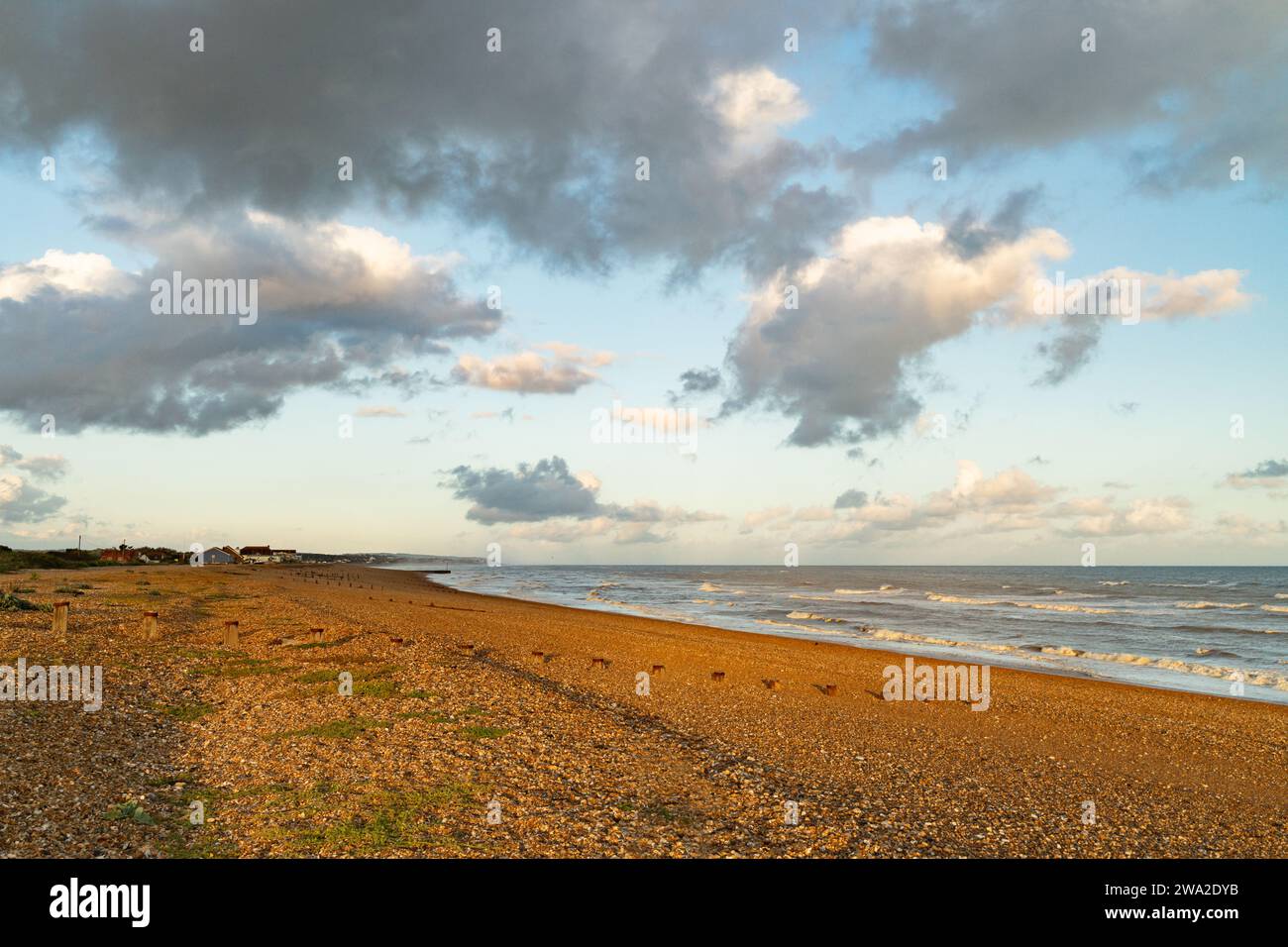 Sunset at Normans Bay on the East Sussex Coastline - Sussex, UK Stock ...