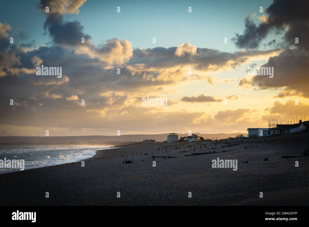 Sunset at Normans Bay on the East Sussex Coastline - Sussex, UK Stock ...