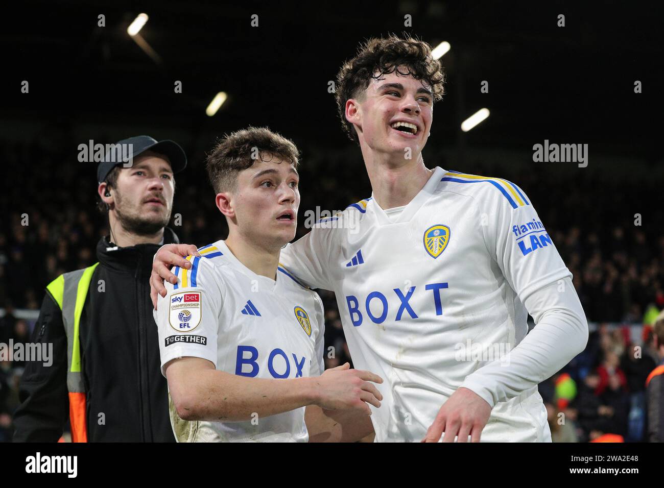 Daniel James of Leeds United celebrates his goal with Archie Gray and ...