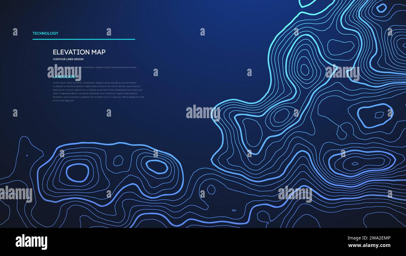 Topographic map blue technology background. Big data elevation map with ...