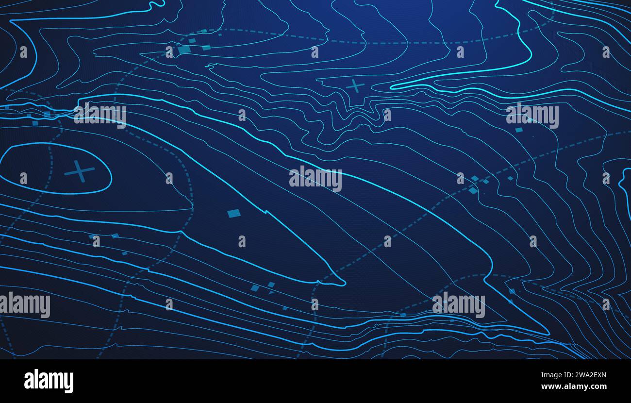 Topographic map blue technology background. Big data elevation map with ...
