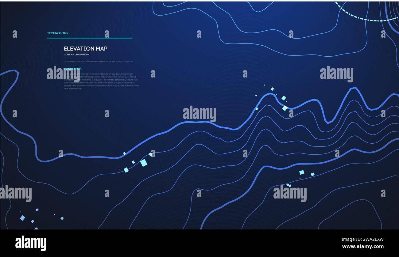 Topographic map blue technology background. Big data elevation map with ...