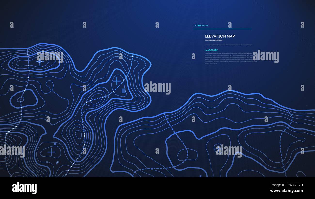 Topographic map blue technology background. Big data elevation map with ...