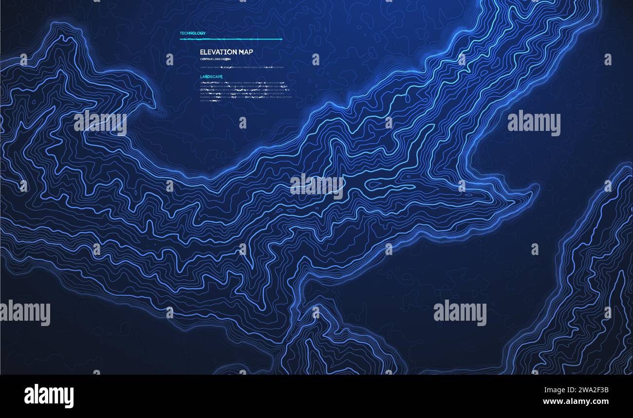 Topographic map blue technology background. Big data elevation map with ...