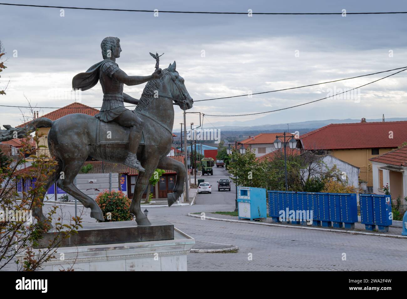 Greece, old pella - Nov 12, 2023: Alexander the Great looks out over ...