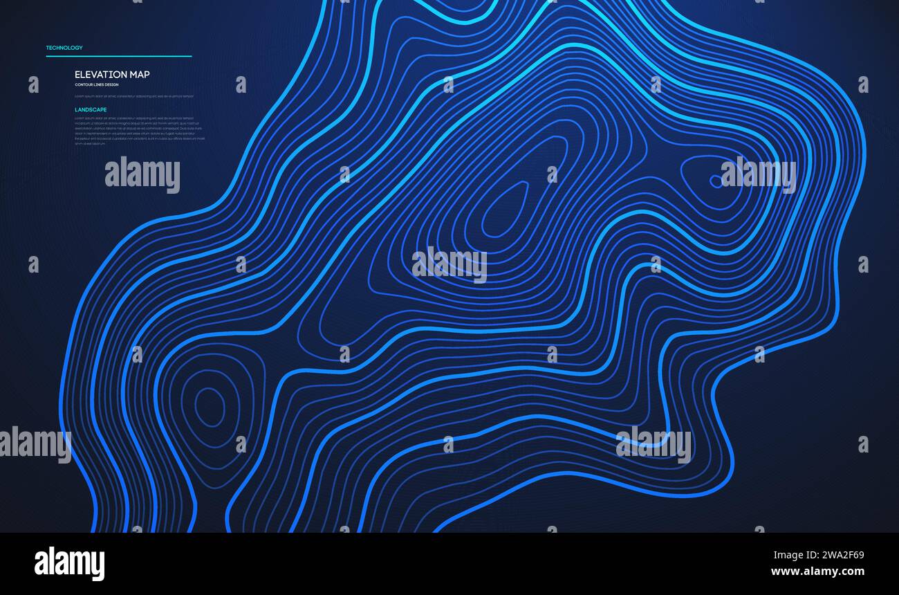 Topographic map blue technology background. Big data elevation map with ...