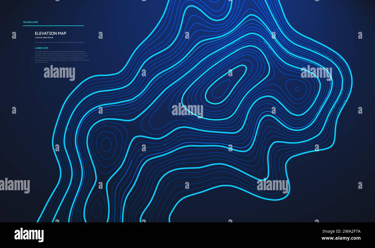 Topographic map blue technology background. Big data elevation map with ...