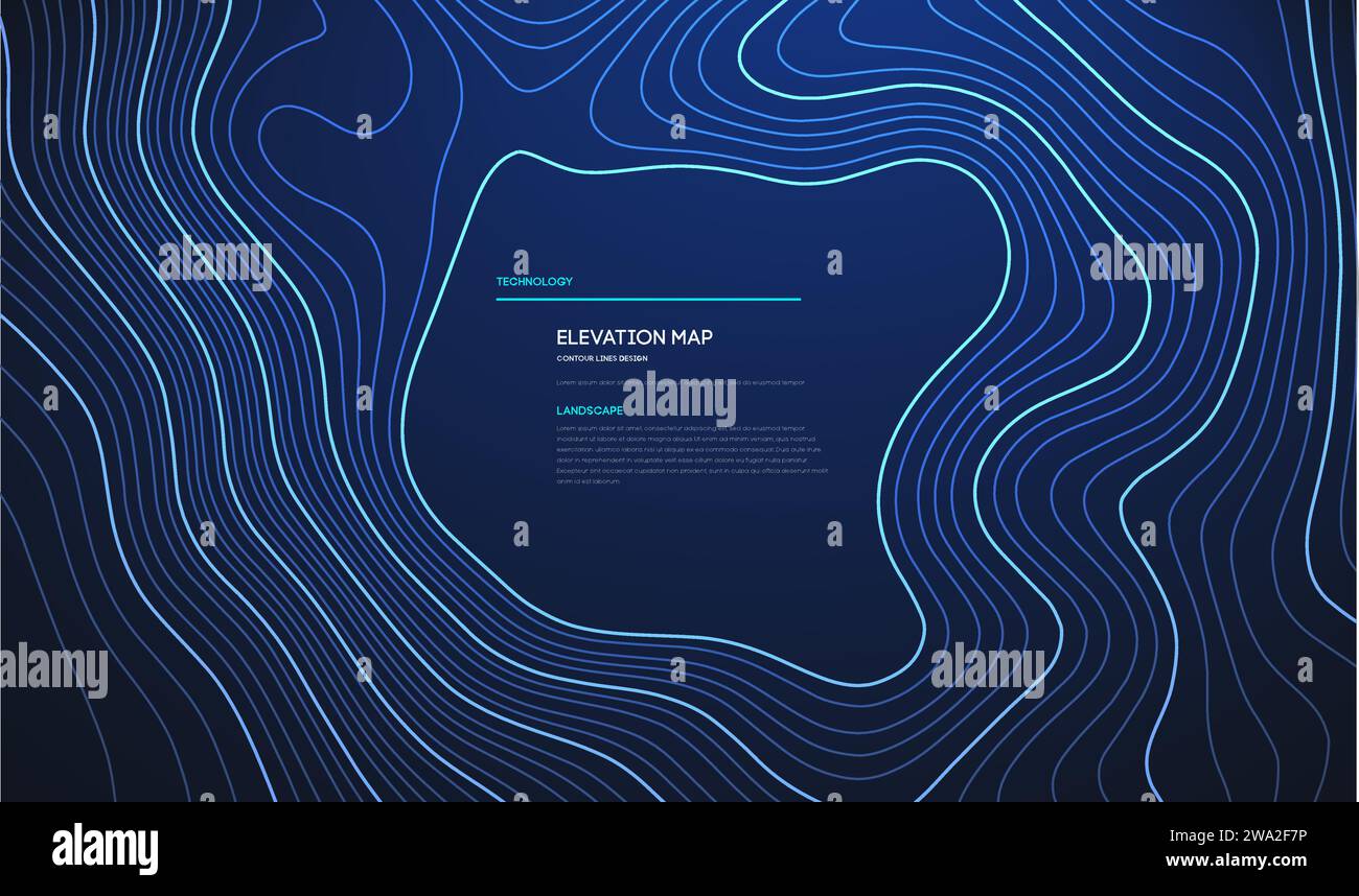 Topographic map blue technology background. Big data elevation map with ...