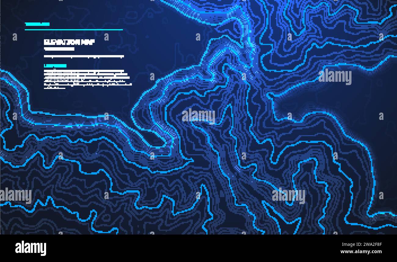 Topographic map blue technology background. Big data elevation map with ...