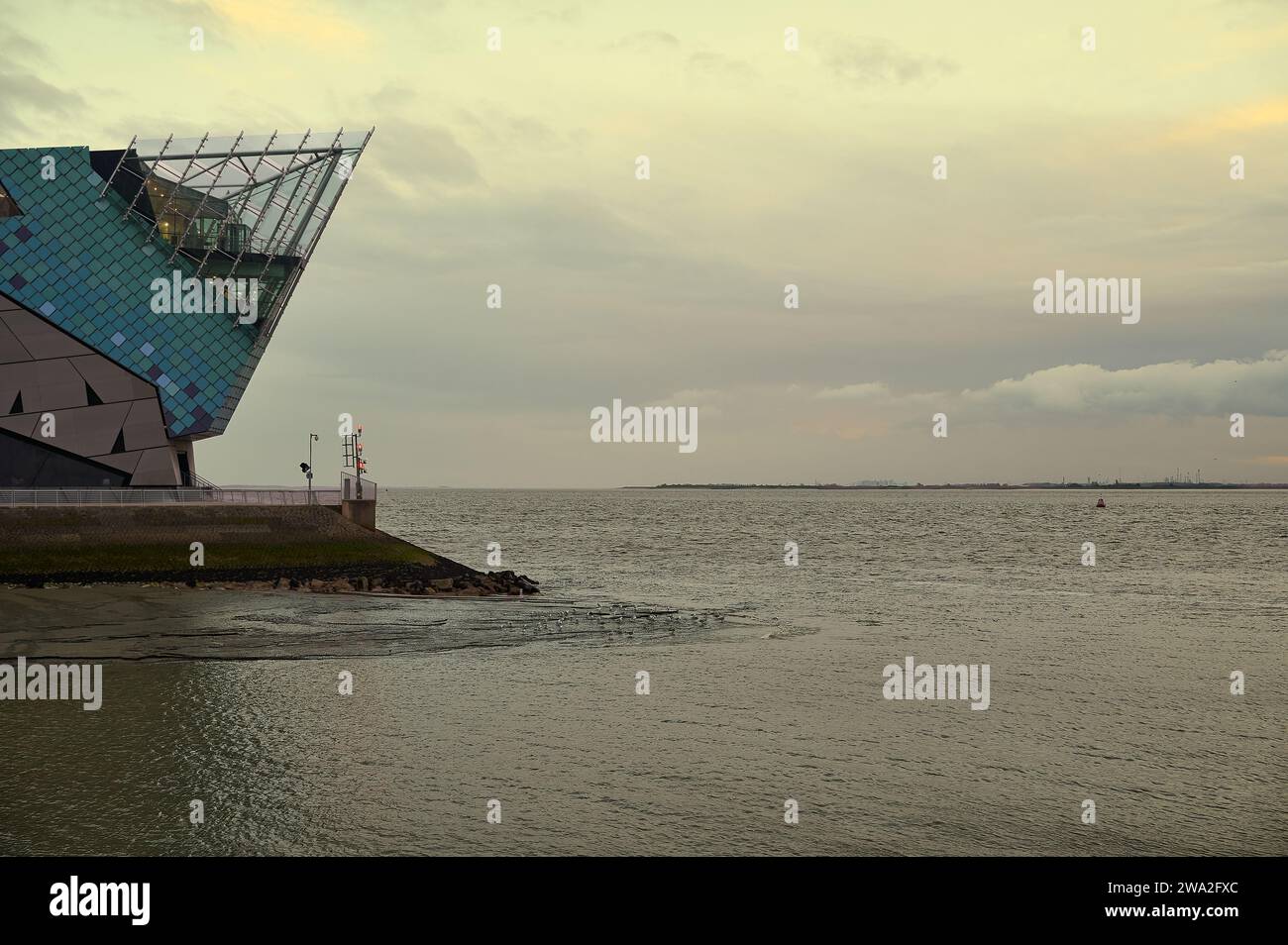 The Deep building in Hull with River Humber and cloudy sky in late ...