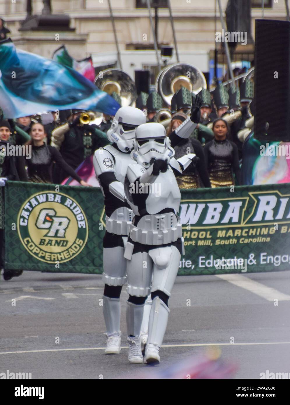 London, UK. 1st January 2024. Star Wars Stormtroopers pass through ...