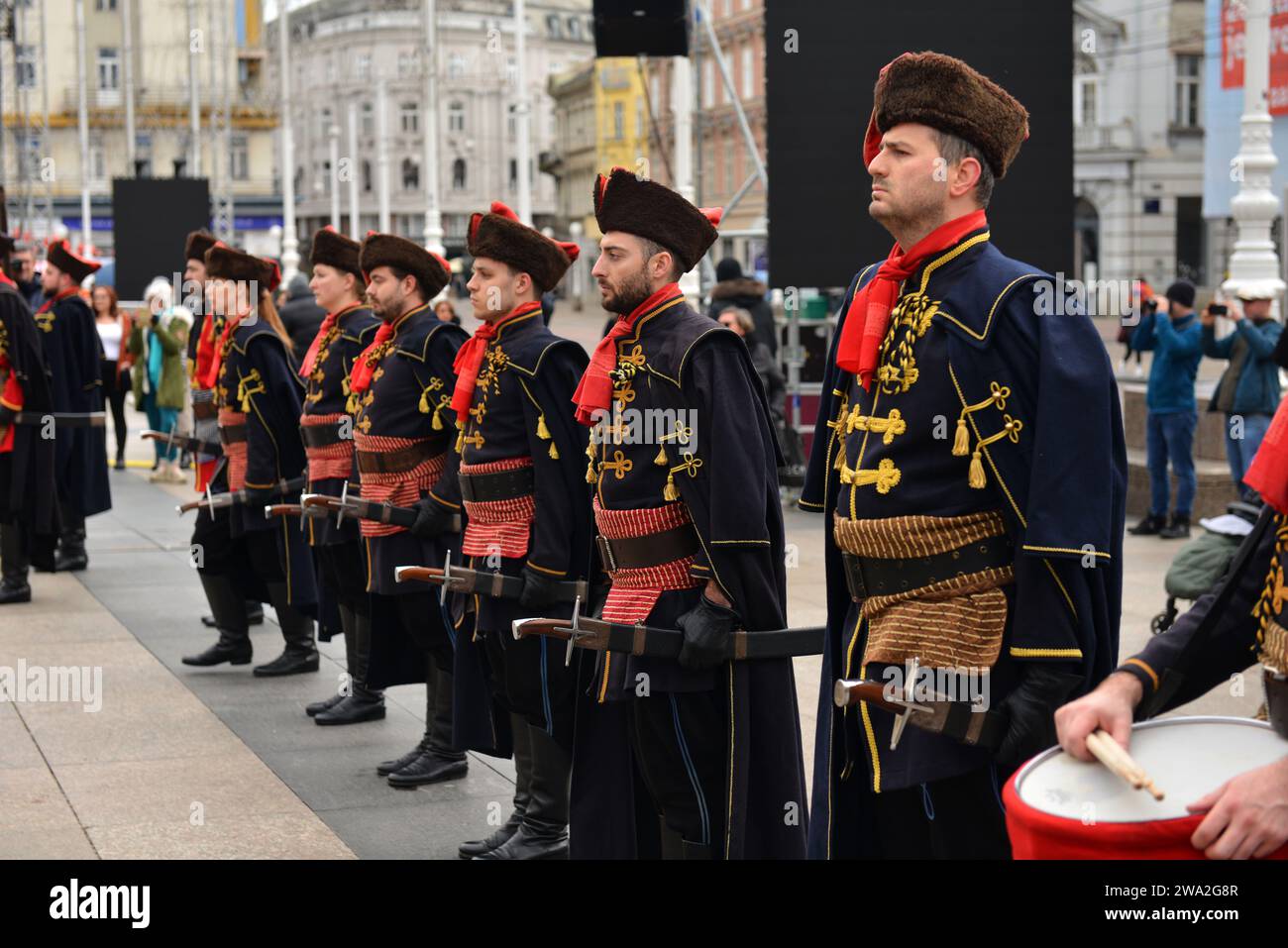 Zagreb, Croatia. 01st Jan, 2024. Soldiers in traditional military ...