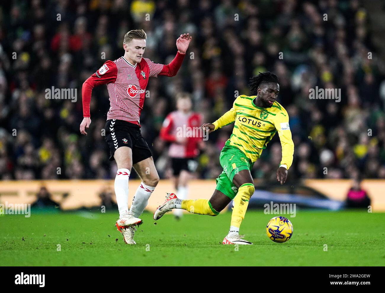 Southampton's Stuart Armstrong and Norwich City's Jonathan Rowe battle ...