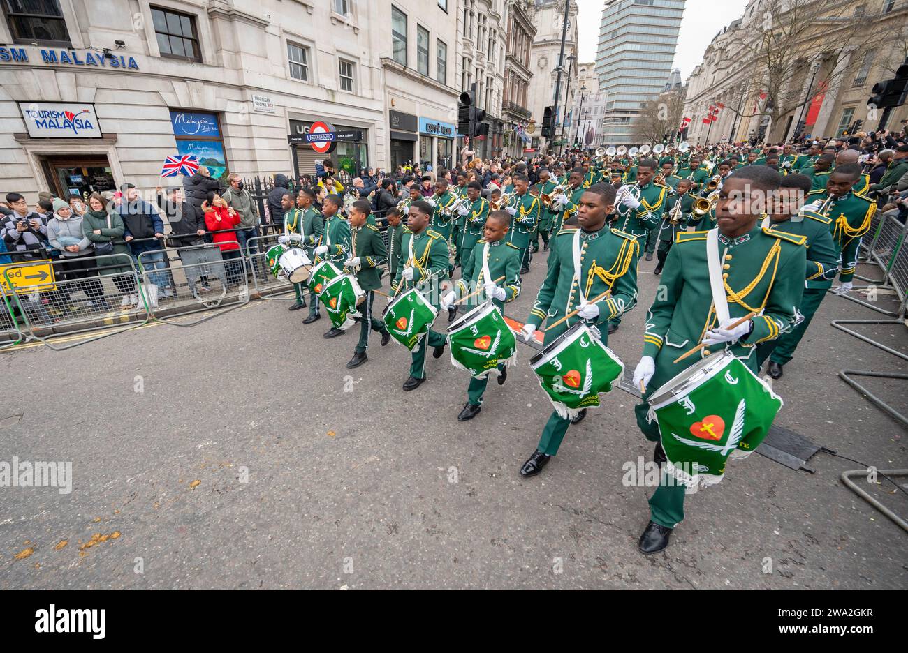 London, UK. 1st Jan, 2024. The colourful LNYDP2024 takes place in central London from Piccadilly ...
