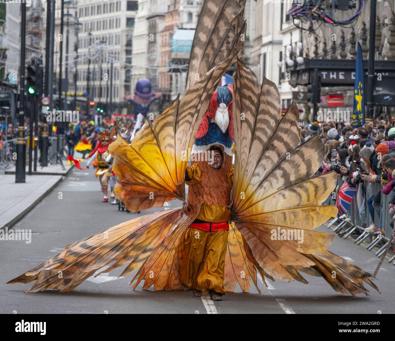 London, UK. 1st Jan, 2024. The colourful LNYDP2024 takes place in central London from Piccadilly ...