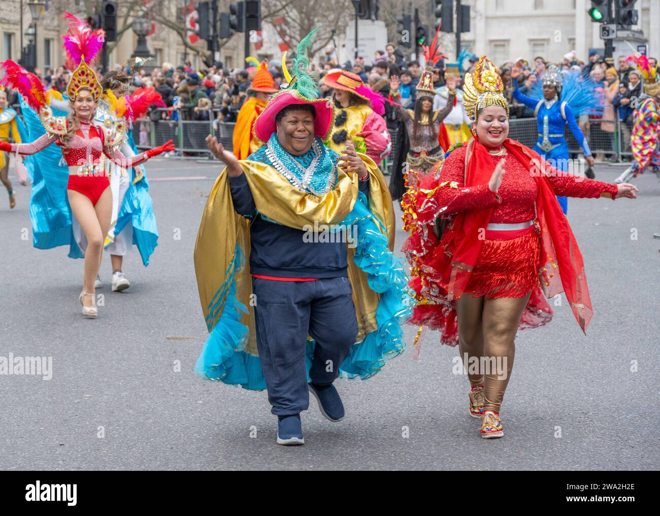 London, UK. 1st Jan, 2024. The colourful LNYDP2024 takes place in ...