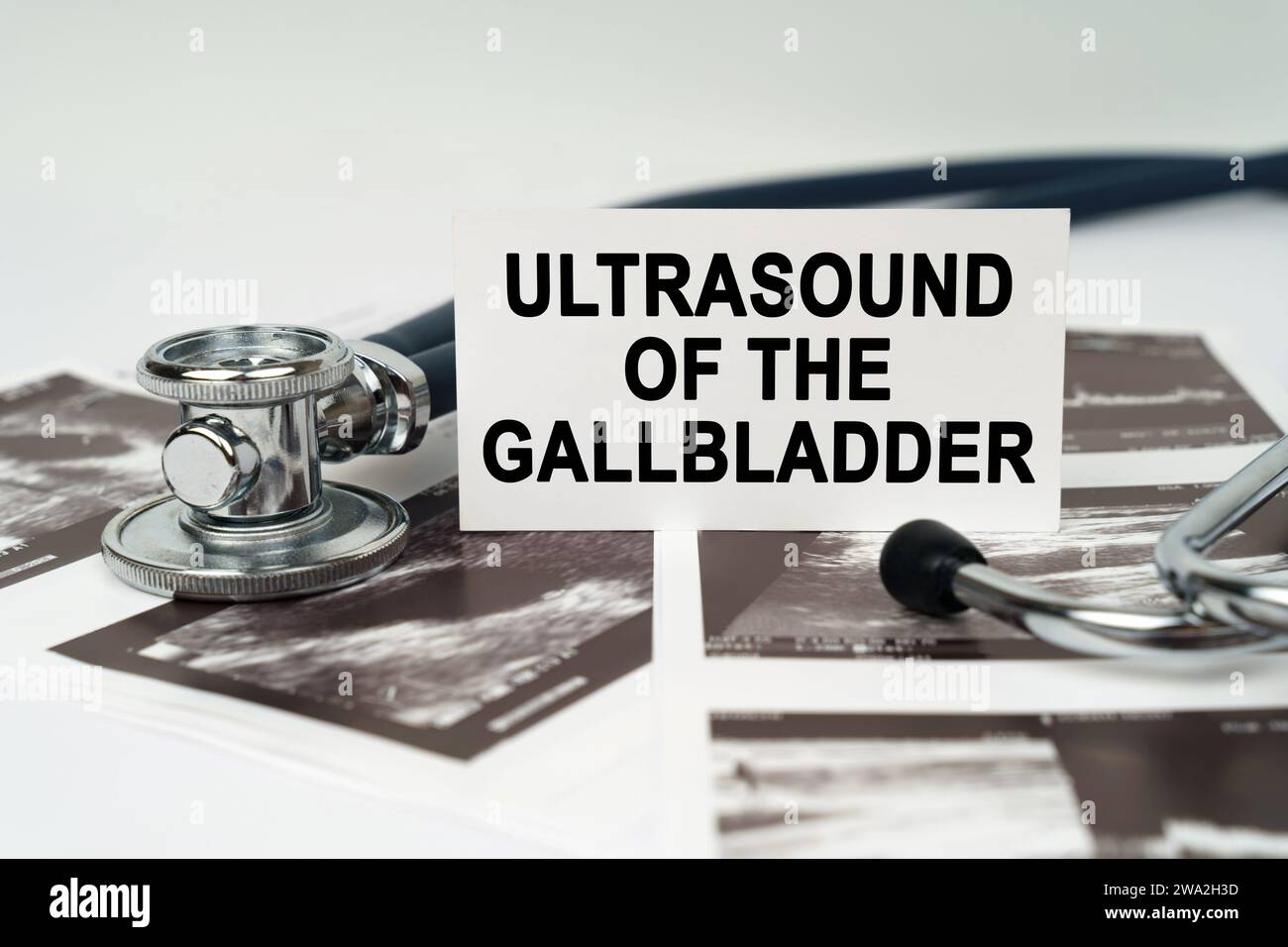 Medical concept. On the ultrasound pictures there is a stethoscope and ...