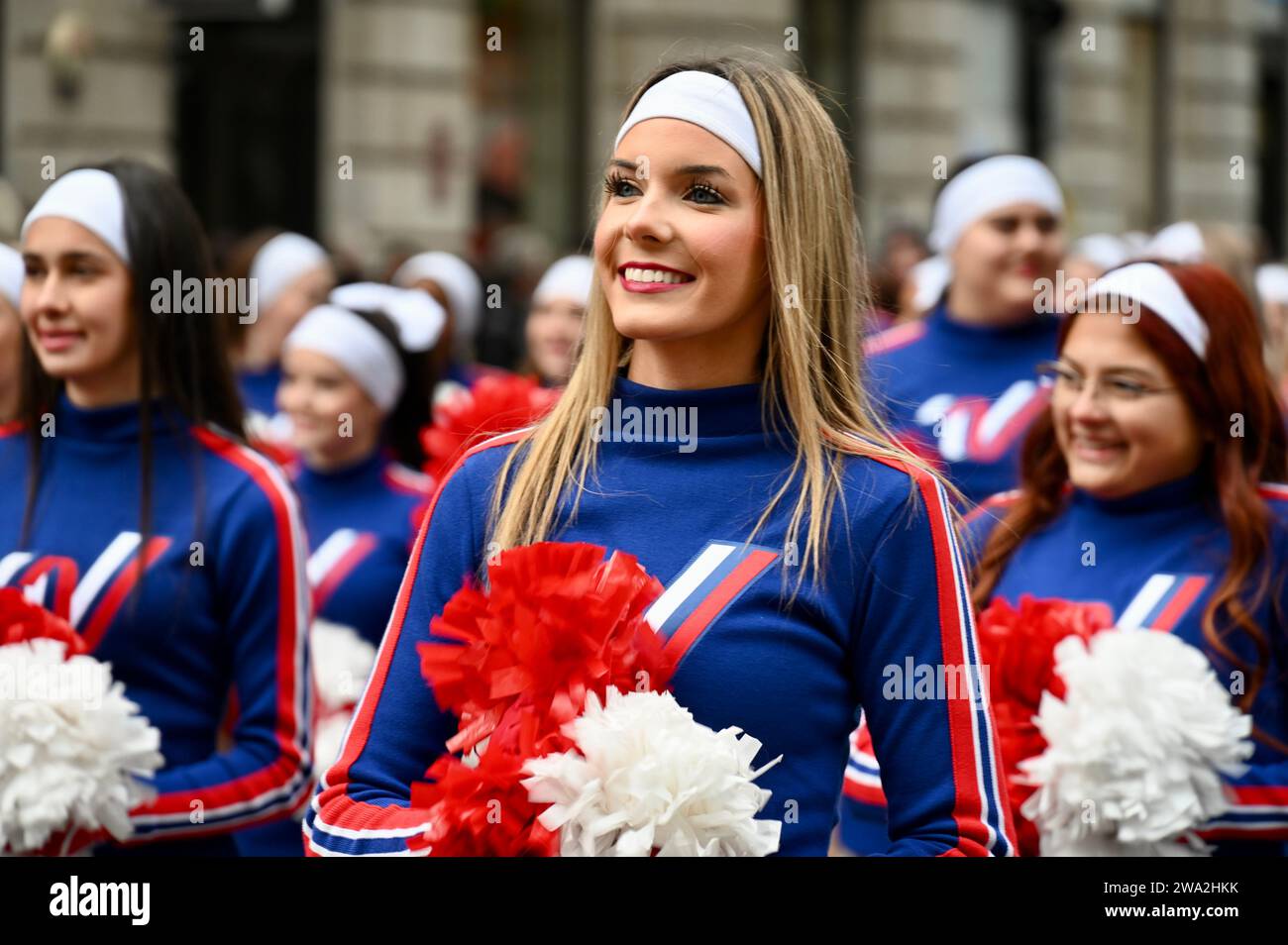 London, UK. Varsity Cheerleaders. Crowds gathered in Central London on ...