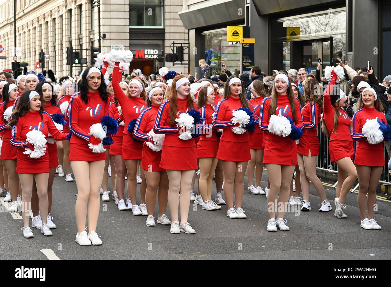 London, UK. Varsity Spirit Cheerleaders. Crowds gathered in Central ...