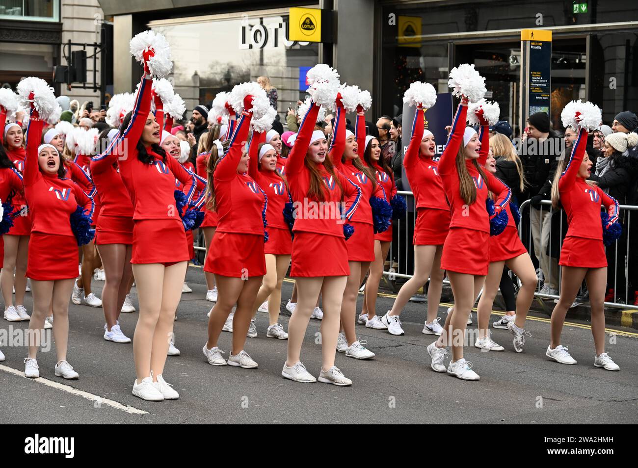 London, UK. Varsity Spirit Cheerleaders. Crowds gathered in Central ...