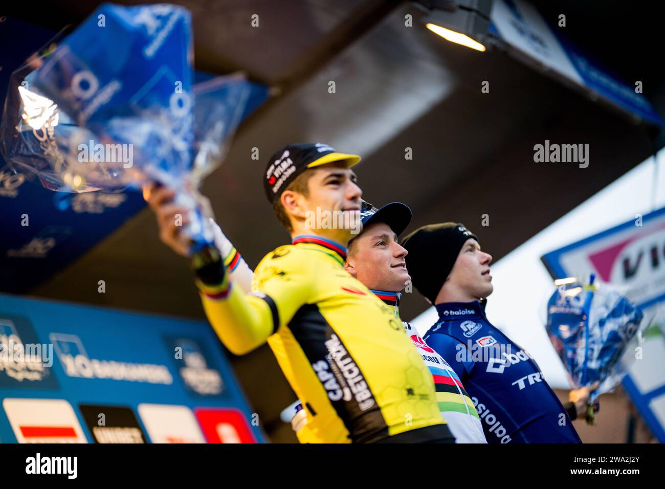 Baal, Belgium. 01st Jan, 2024. Belgian Wout van Aert, Dutch Mathieu Van ...