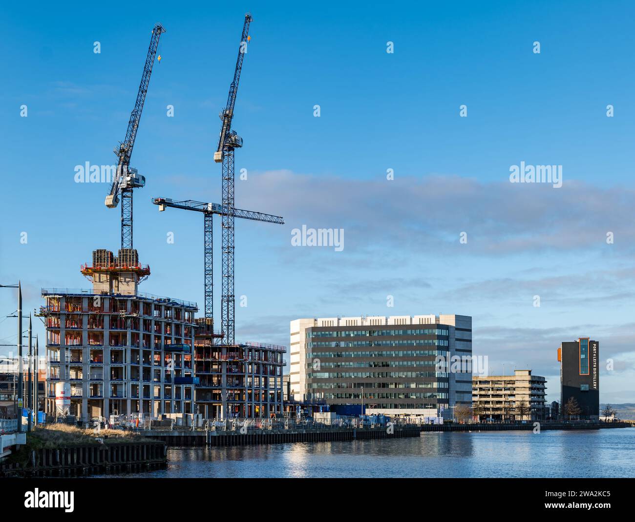 Apartment tower blocks of flats under construction at Dockside, Leith ...
