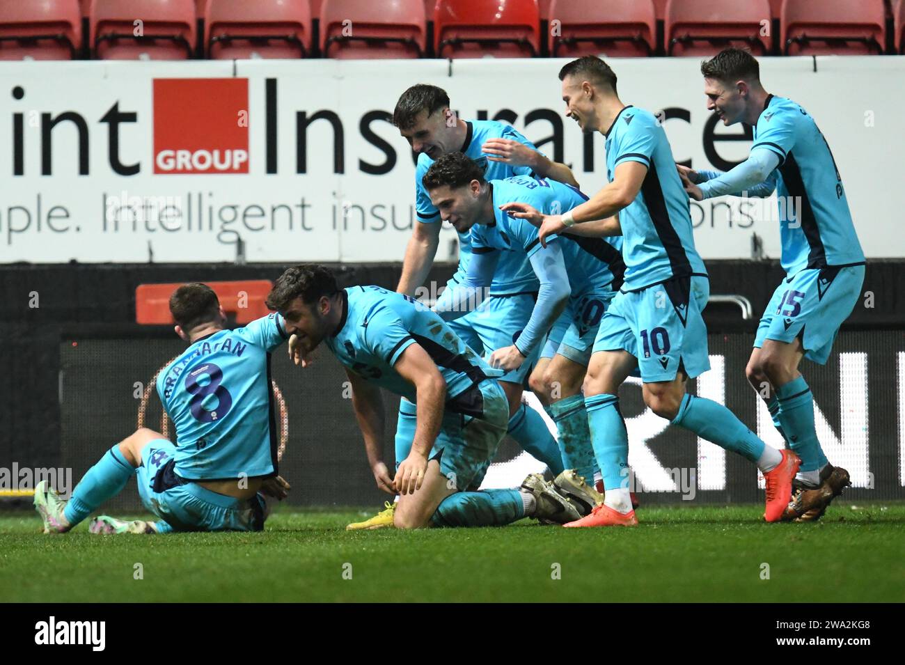 London, England. 1st Jan 2024. Oxford United celebrate after Oisin ...