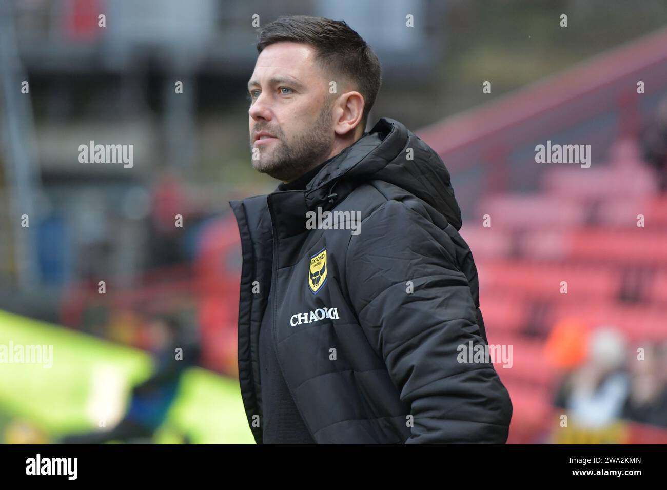 London, England. 1st Jan 2024. Oxford United Manager Des Buckingham ...