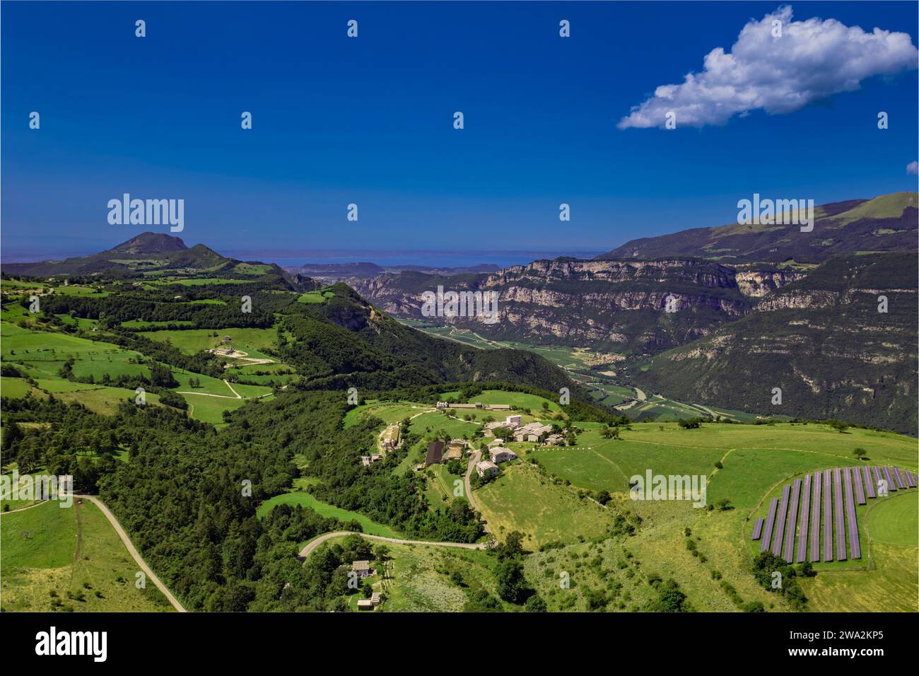 Lessinia Plateau,west side, view of Adige Valley and lake Garda, Italia ...