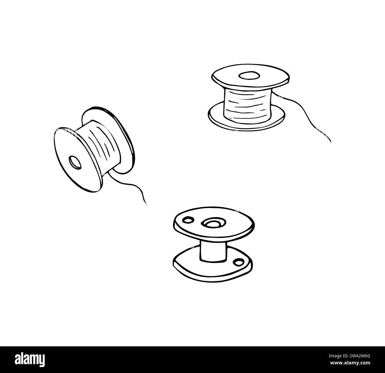 Hand-drawn bobbin winders for sewing machine thread. Isolated vector ...