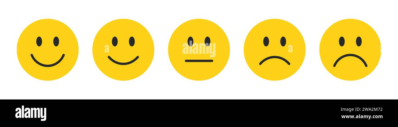 Rating emojis set in yellow color. Feedback emoticons collection. Very ...