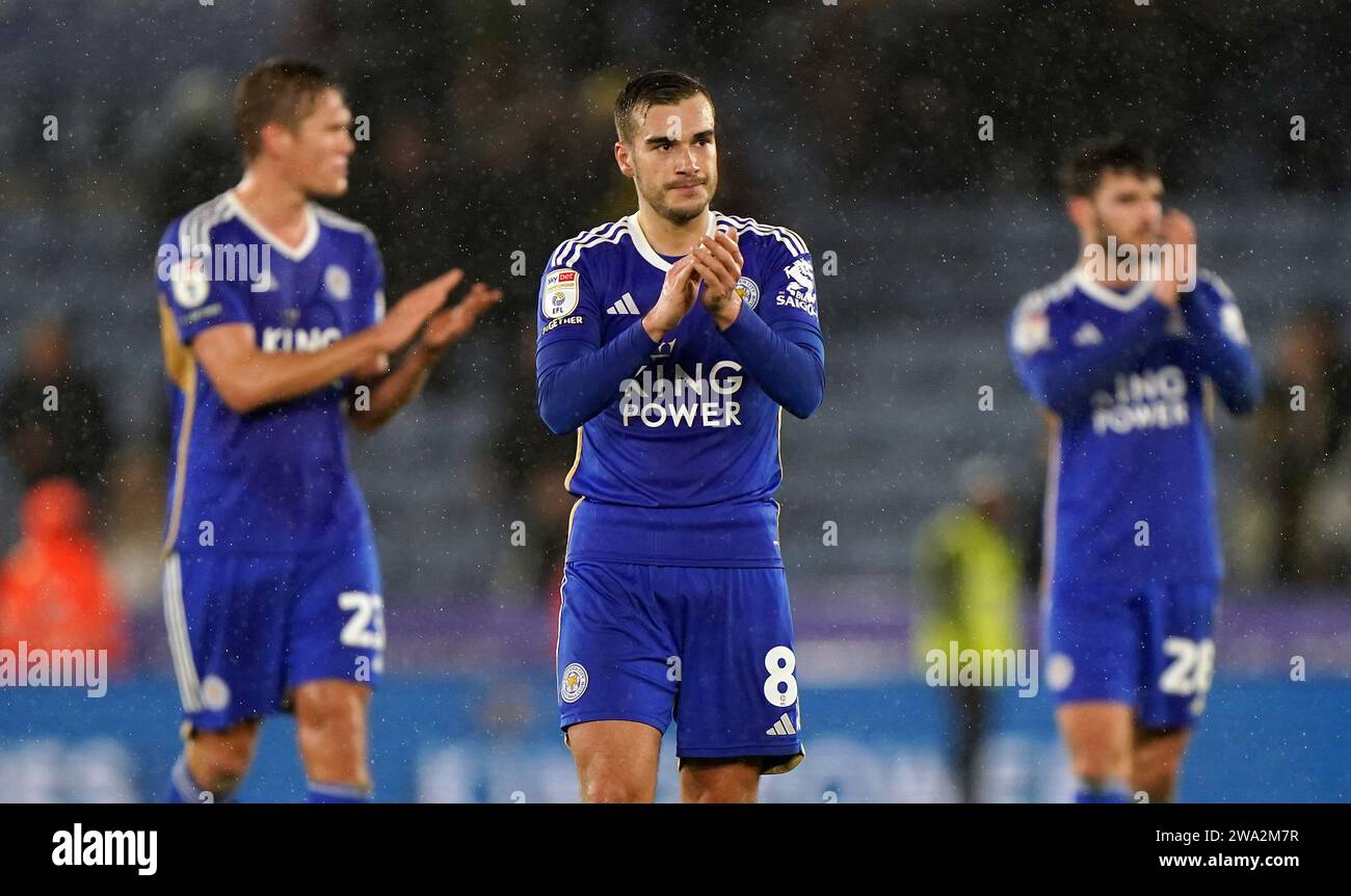 Leicester City's Harry Winks thanks the fans after the Sky Bet ...