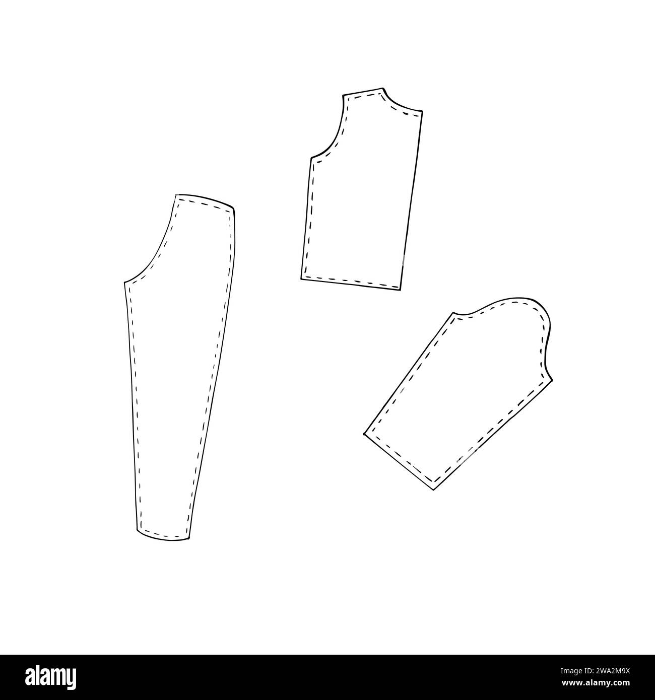 Set of various sewing patterns in doodle style. Hand-drawn tailoring ...