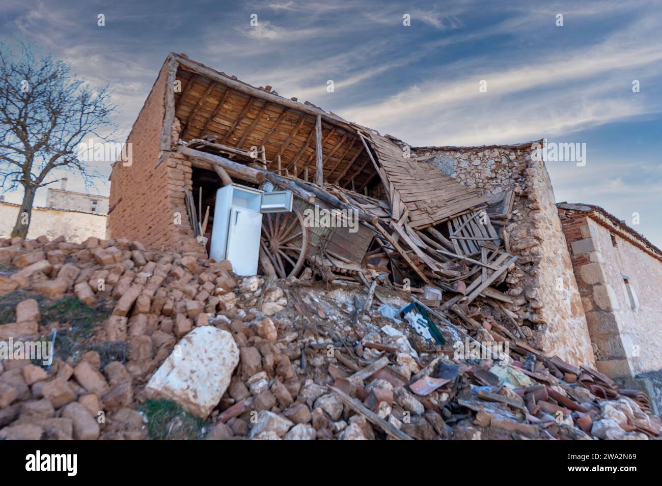 An abandoned house collapses. The house is destroyed Stock Photo - Alamy